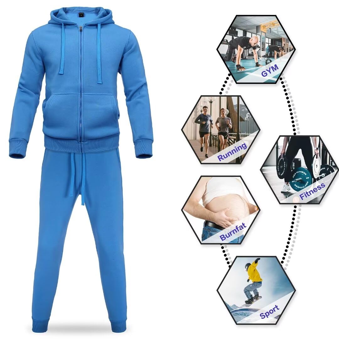 Megub hooded tracksuit set for men Athletic warm sweatsuit Full Zip fleece jogger suit casual Sport outfits M-5X BIG(light blue,XL)