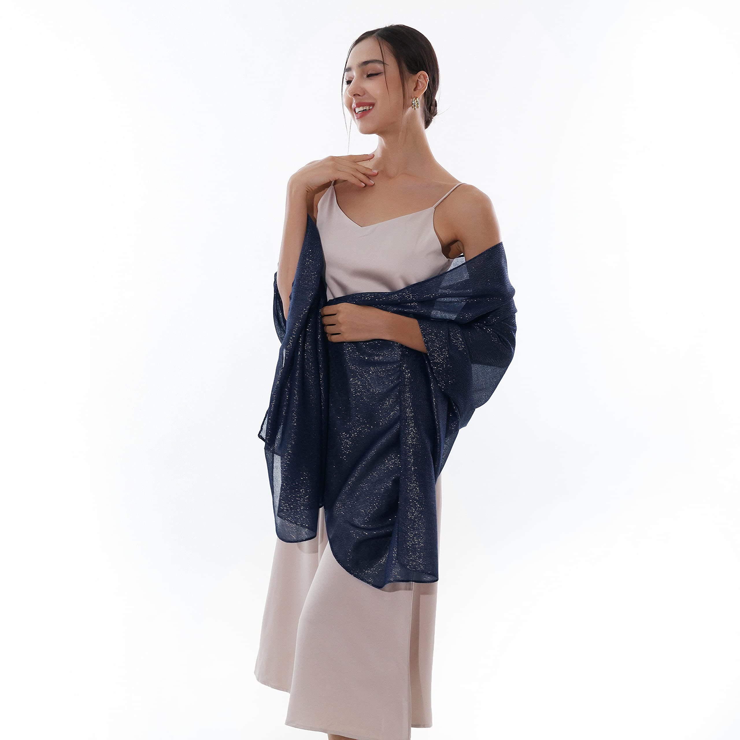 RIIQIICHY Womens Scarf Navy Pashmina Shawls and Wraps for Evening dresses Sheer Shawl for Weddings
