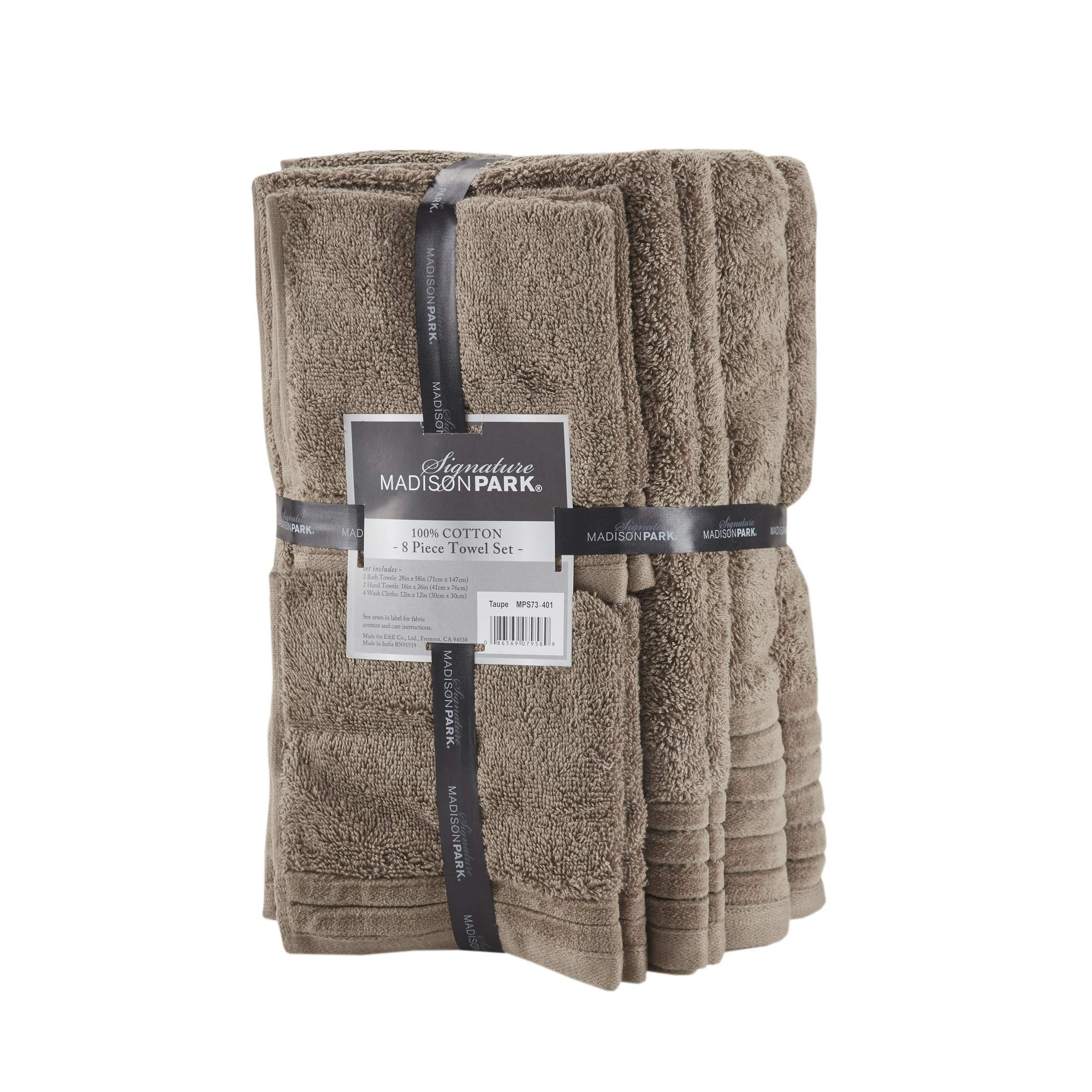 Madison Park Mirage Solid 100% Cotton 8 Piece Towel Set, Taupe