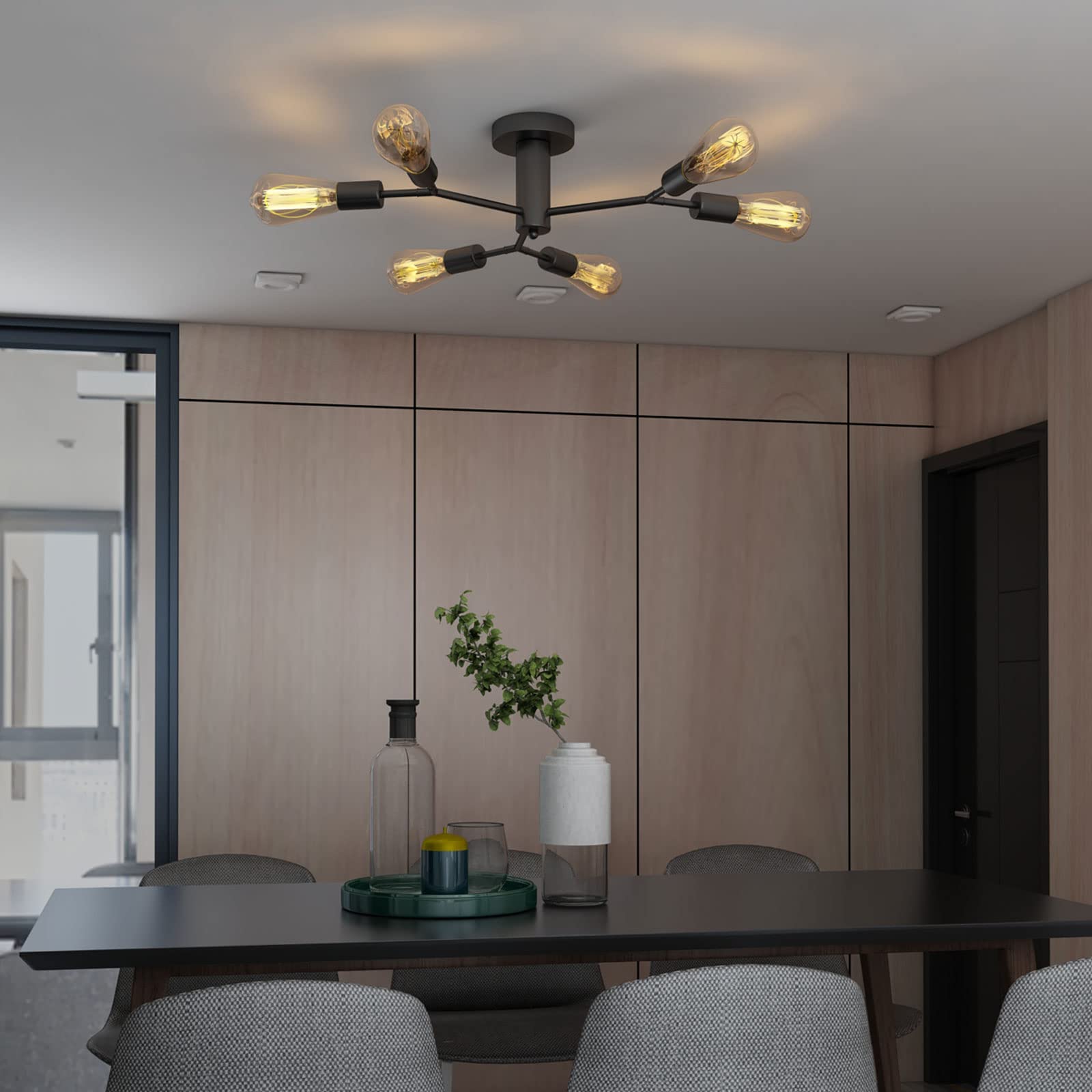 lightgor 6-Light Indoor Semi Flush Mount Ceiling Lights, Farmhouse Black Light Fixtures Ceiling Mount, Stylish Ceiling Lighting for Kitchen Entryway Bedroom Foyer