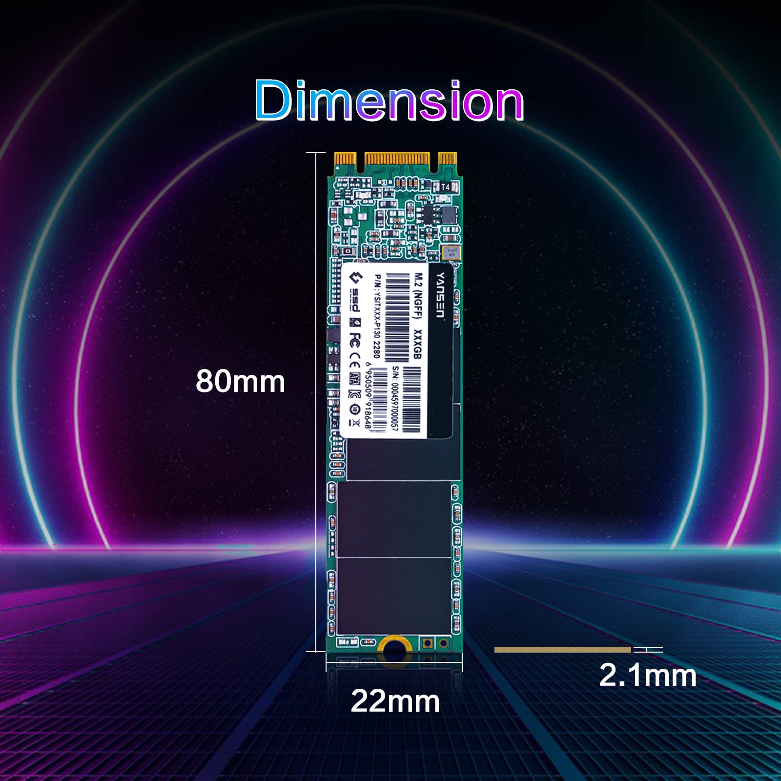 YANSEN 256GB M.2 2280 SSD, Industrial Grade M2 SATA SSD with Phison Controller, Internal SSD SATA3 6Gbps - 3D NAND TLC, Compatible with Cash Register/Vending Machine/Desktop/Laptop (256GB)