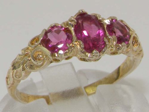 LetsBuyGold 10k Yellow Gold Natural Pink Tourmaline Womens Trilogy Ring - Size 5.75