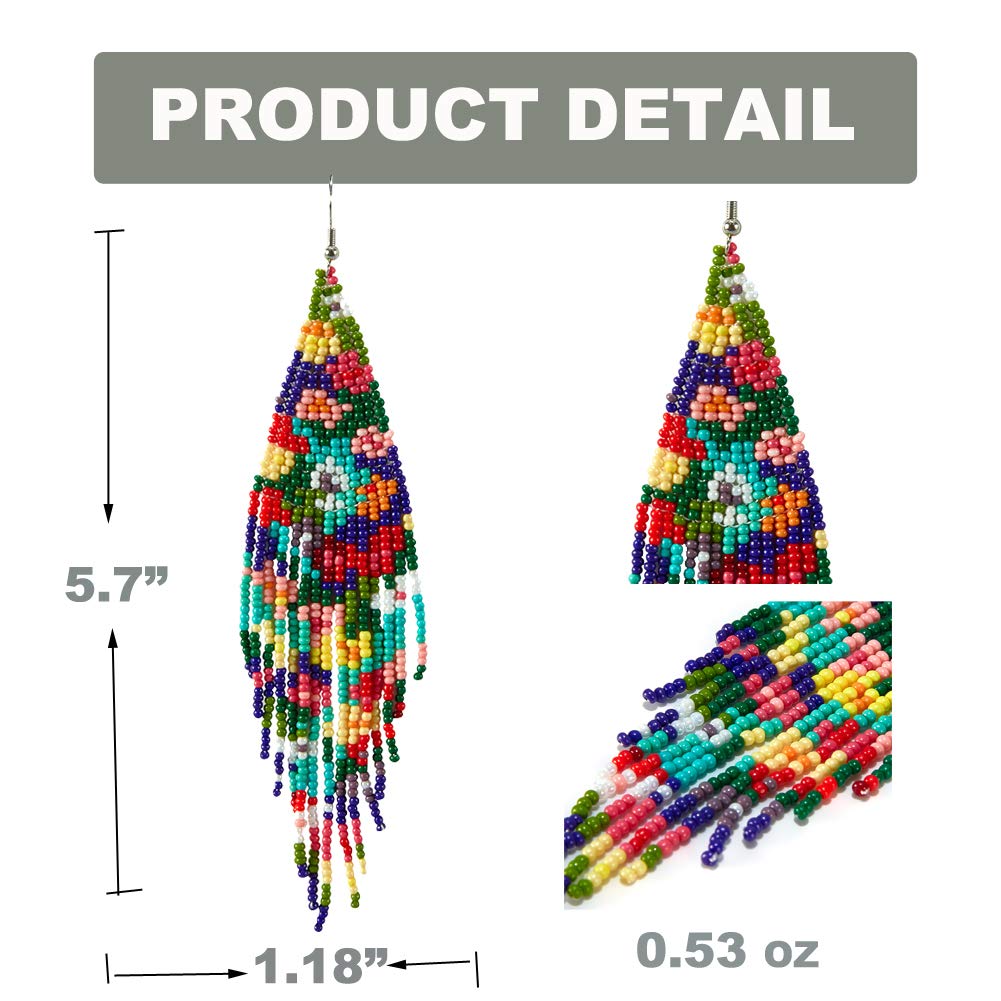 Long Beaded Tassel Earrings - Bohemian Fringe Drop Earrings Statement, Seed Bead Tribal Dangle Earrings, Pendientes De Borla, Idea for Women, Valentine