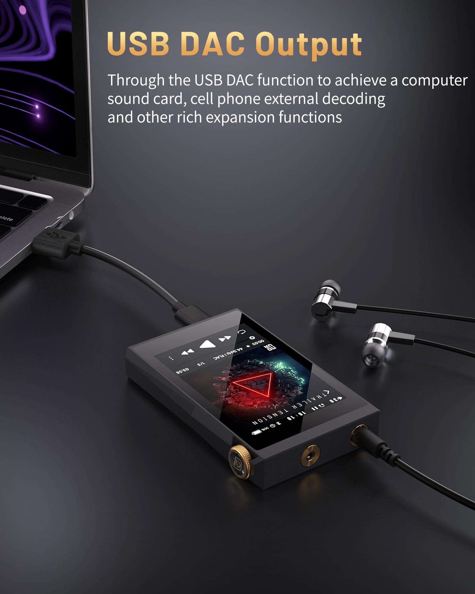 Phinistec S7 HiFi MP3 Player with Bluetooth, Lossless DSD256 Digital Audio Player, High Resoultion Portable Music Player with Metal Body & Glass Back, Dual DAC, Supports Up to 512GB