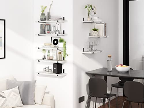 YGEOMER Floating Shelves, White Shelves, Set of 8, Rustic Wall Shelves, Wood Floating Shelf for Bedroom, Living Room, Book and Bathroom