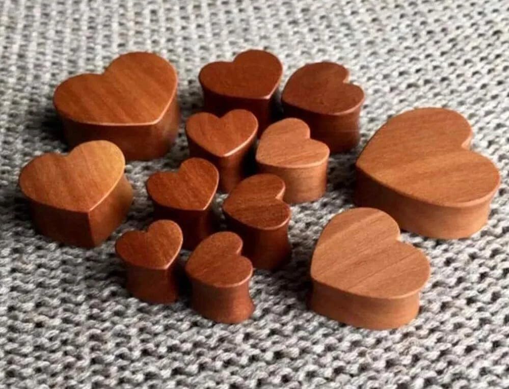 Lobal Domination PAIR of Heart Organic Red Cherry Wood Ear Plugs Earlets Gauges (1/2" (12mm))