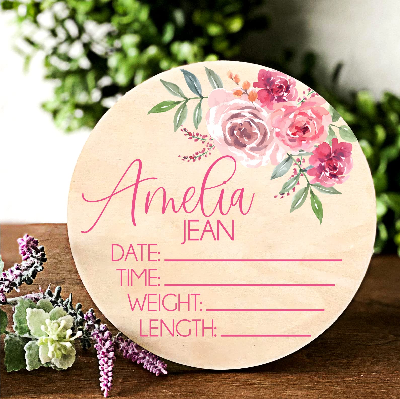 Personalized Birth Stat Sign Personalized for Baby, Newborn Birth Hospital Photo Prop, Nursery Decor for Boy, Personalized Announcement, Welcome Plaque, Baby Shower Gift (Pink Floral)