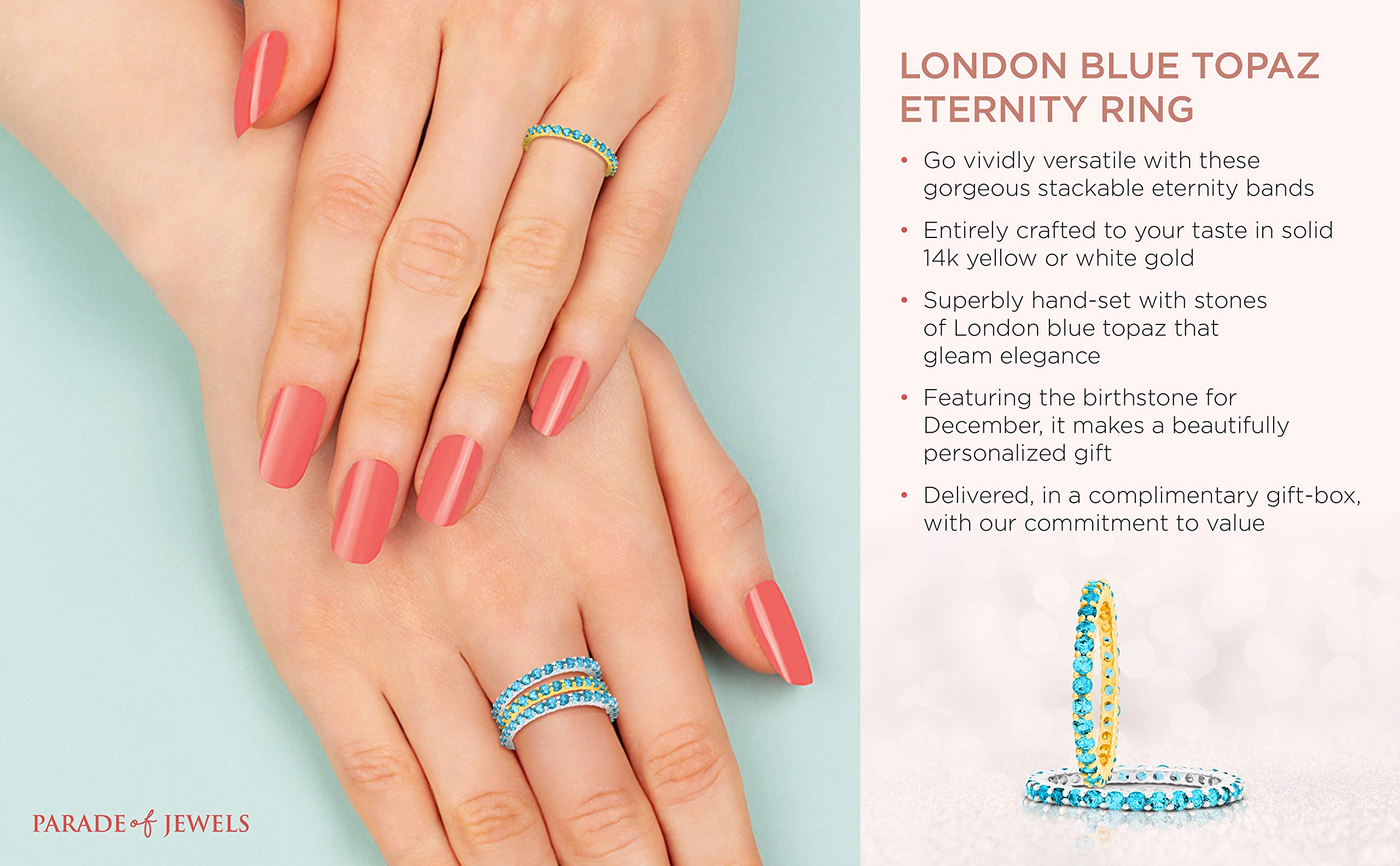 MAX + STONE 14k White Gold Eternity Band Ring for Women with 2mm Round London Blue Topaz December Birthstones Size 5.5