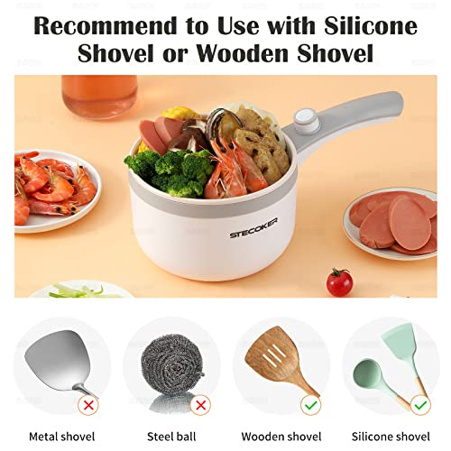 STECOKER Electric Hot Pot with Steamer (1.5LS), 1.5L Instant Pot, Ramen Cooker,110V 600W White