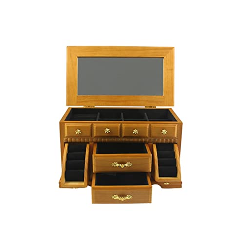ZSEDP Wooden Jewelry Box Organizer Wood Earring Rings Necklace Storage Display Case Gift Jewellery Casket (Color : D, Size