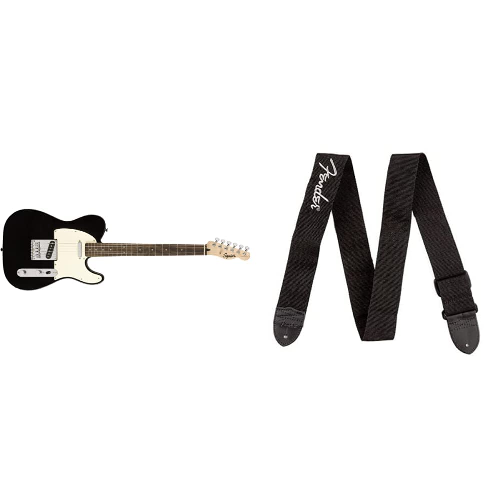 Squier Bullet Telecaster SS Electric Guitar (Black) and Fender Logo Guitar Strap (2in)