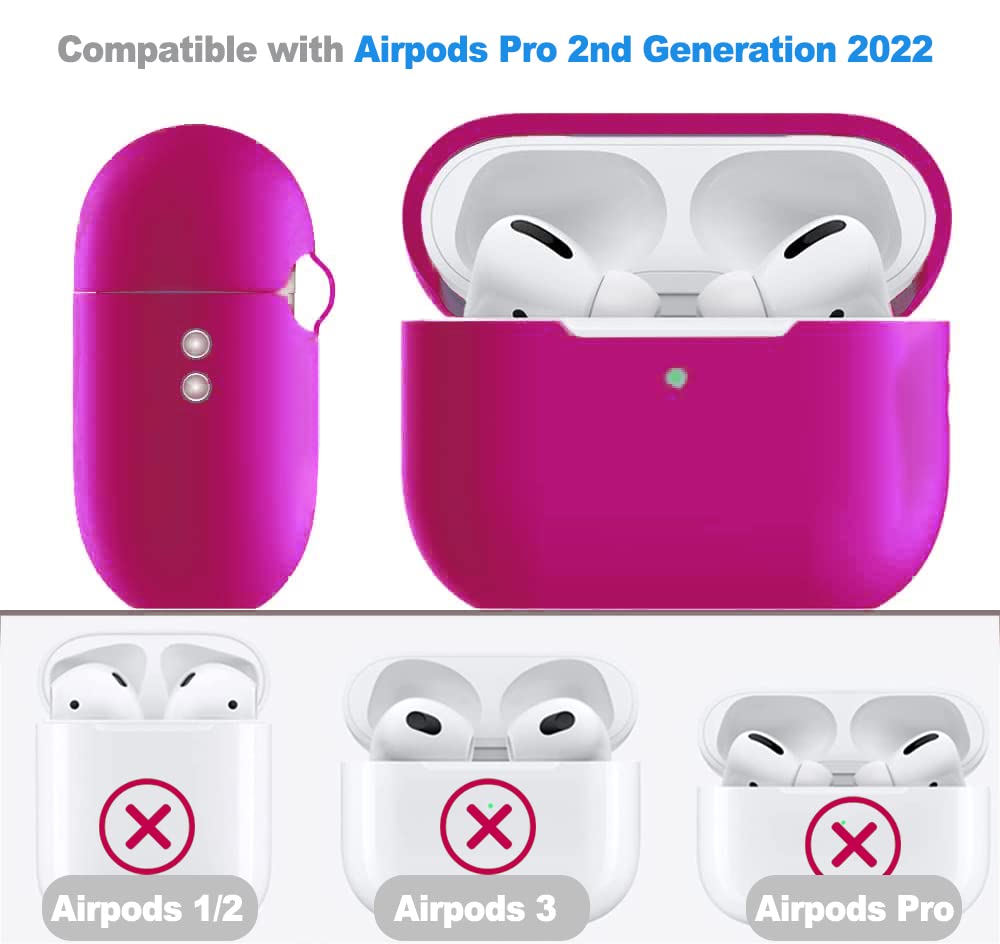 Ussnuler Compatible with Airpods Pro 2nd Generation Case Cover 2022, Slim Soft Silicone Skin Protective Cover with Lanyard [Front LED Visible] for AirPods Pro 2 (Rose Pink)