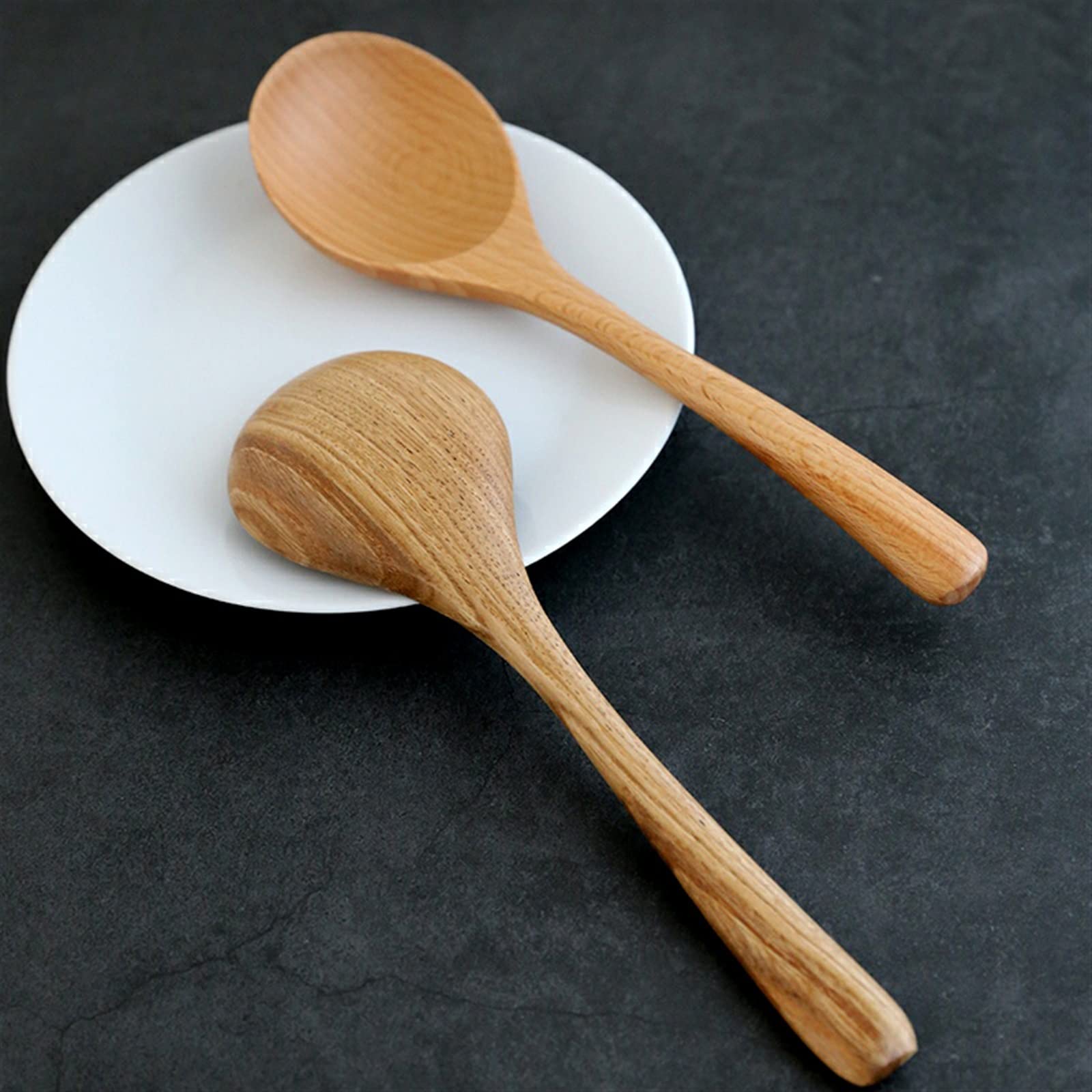 MABSSI Wooden Spoon Large Soup Spoon Long Handle Wooden Large Kitchen Serving Spoon Set Wooden Cutlery Cutlery