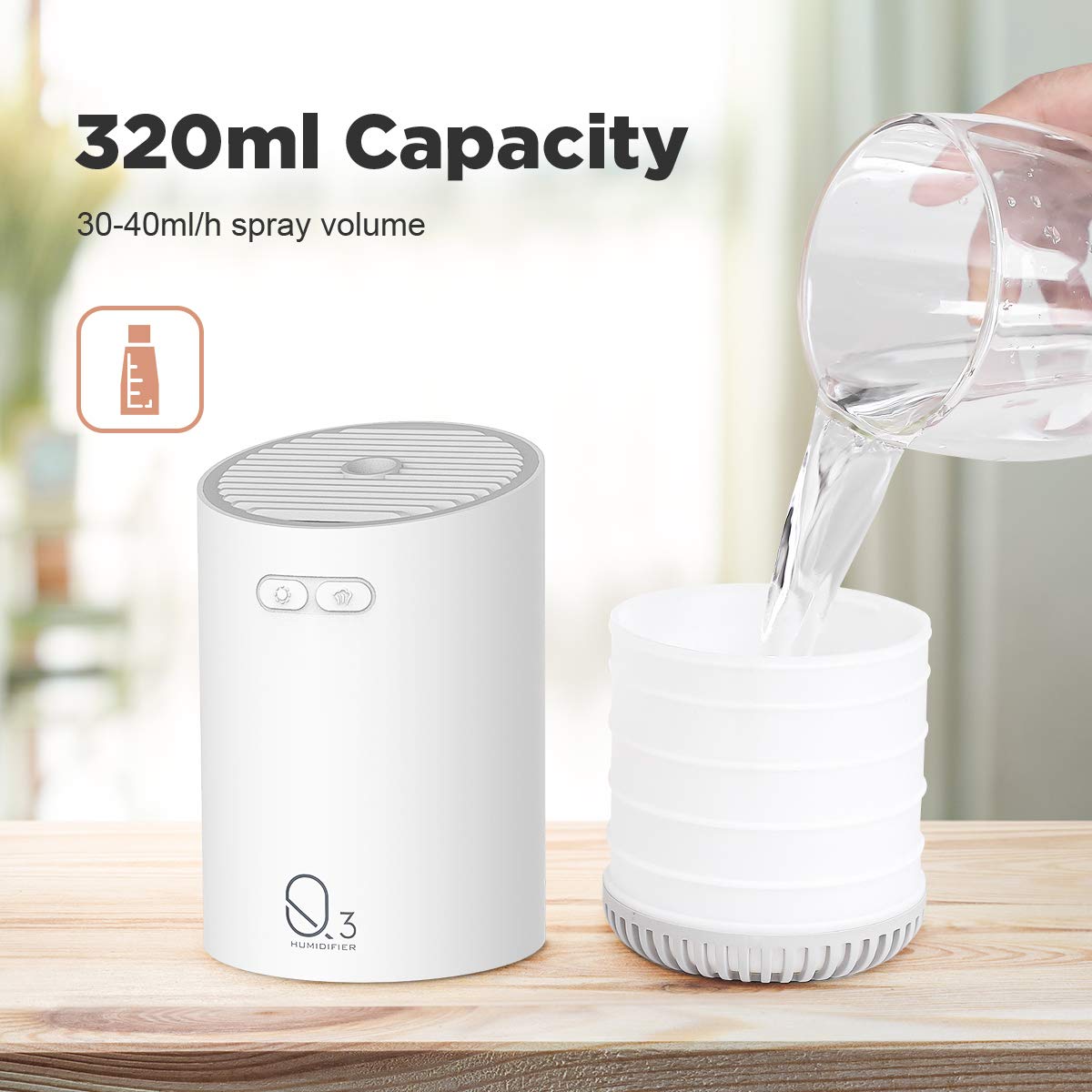 Mini Humidifier, Humidifiers for Bedroom, Plant Humidifier with 7-Color LED Night Light/Quiet/Waterless Auto Shut-Off/2 Mist Modes(White)