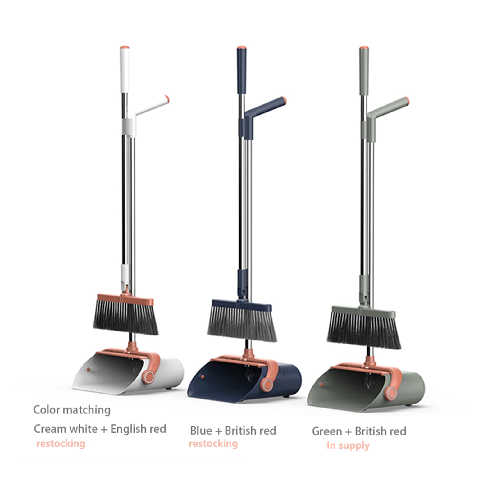 XIXIWOW Broom and Dustpan Set for Home, Broom and Dustpan Combo for Office,Short Handle Broom with Upright Standing Dustpan,Indoor&Outdoor Sweeping (Green)