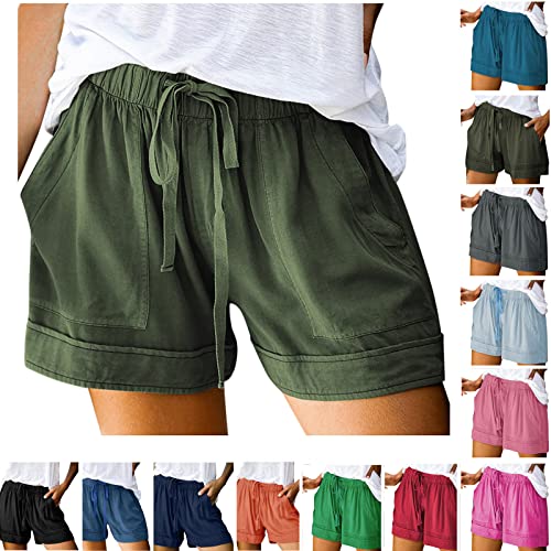 Shorts for Women Plus Size Loose Comfy Drawstring Short Pants Casual Elastic Waist Pocketed Summer Beach Workout Shorts Army Green
