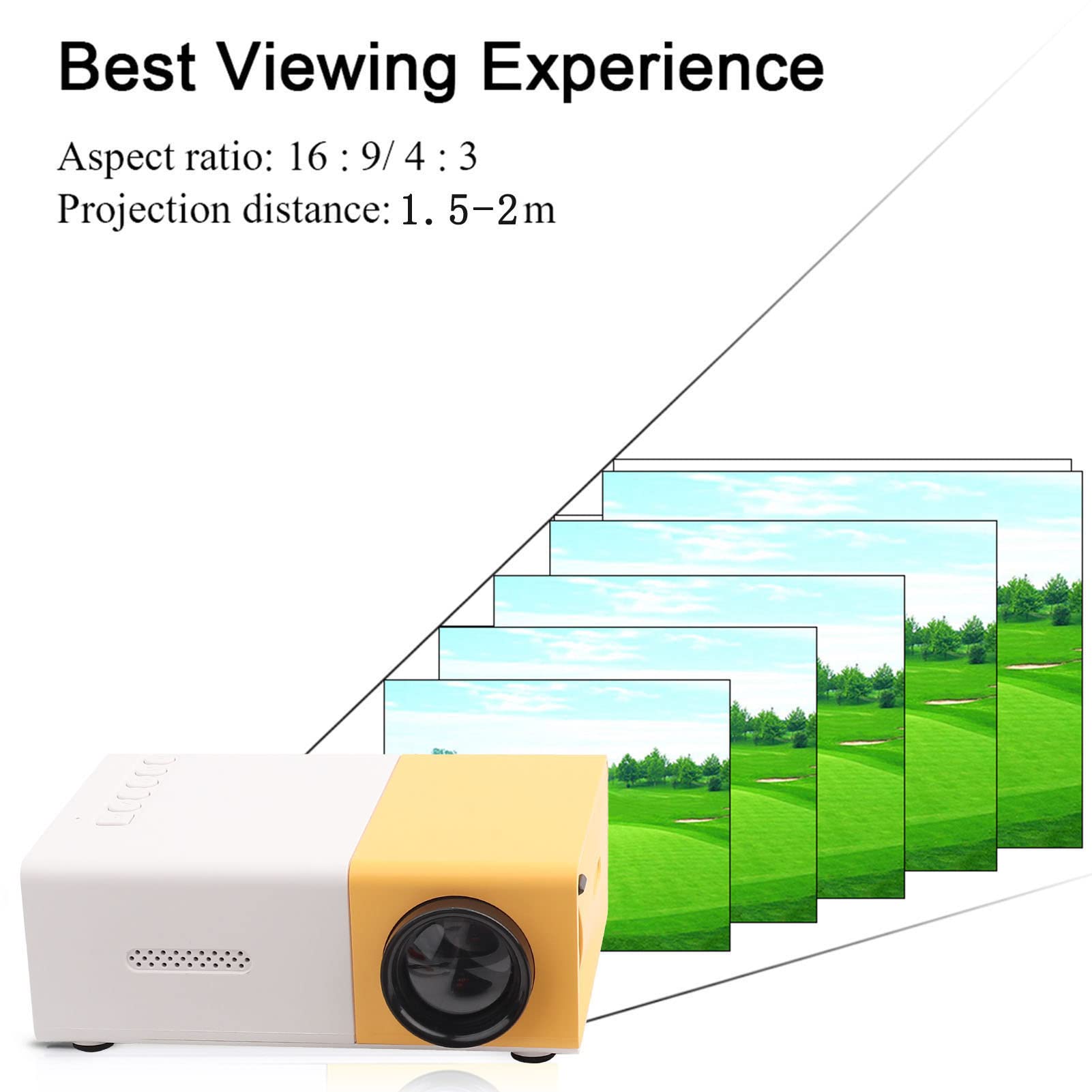 Mini LED Projector, Mini Home Theater Projector Portable LED Projector HD Support VGA AV USB Multimedia Player for Outdoor Recreation, Entertainment Venues
