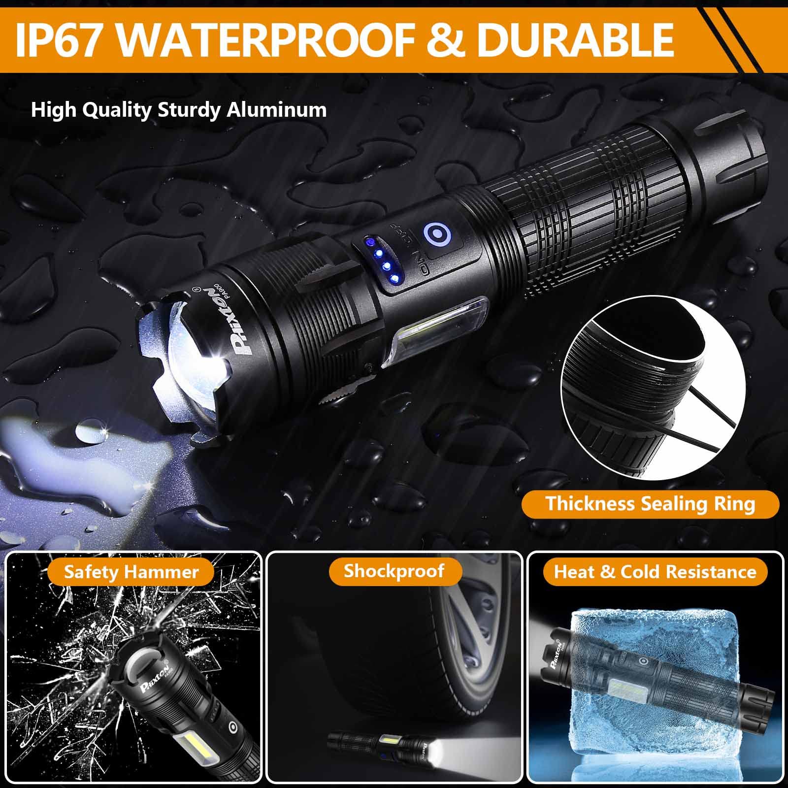 PHIXTON Flashlights Rechargeable LED High Lumens, Powerful 900,000 Lumen Flashlight, High Power Heavy Duty Red & White Flash Lights, Double Source, for Men Gift Emergency Hiking Work