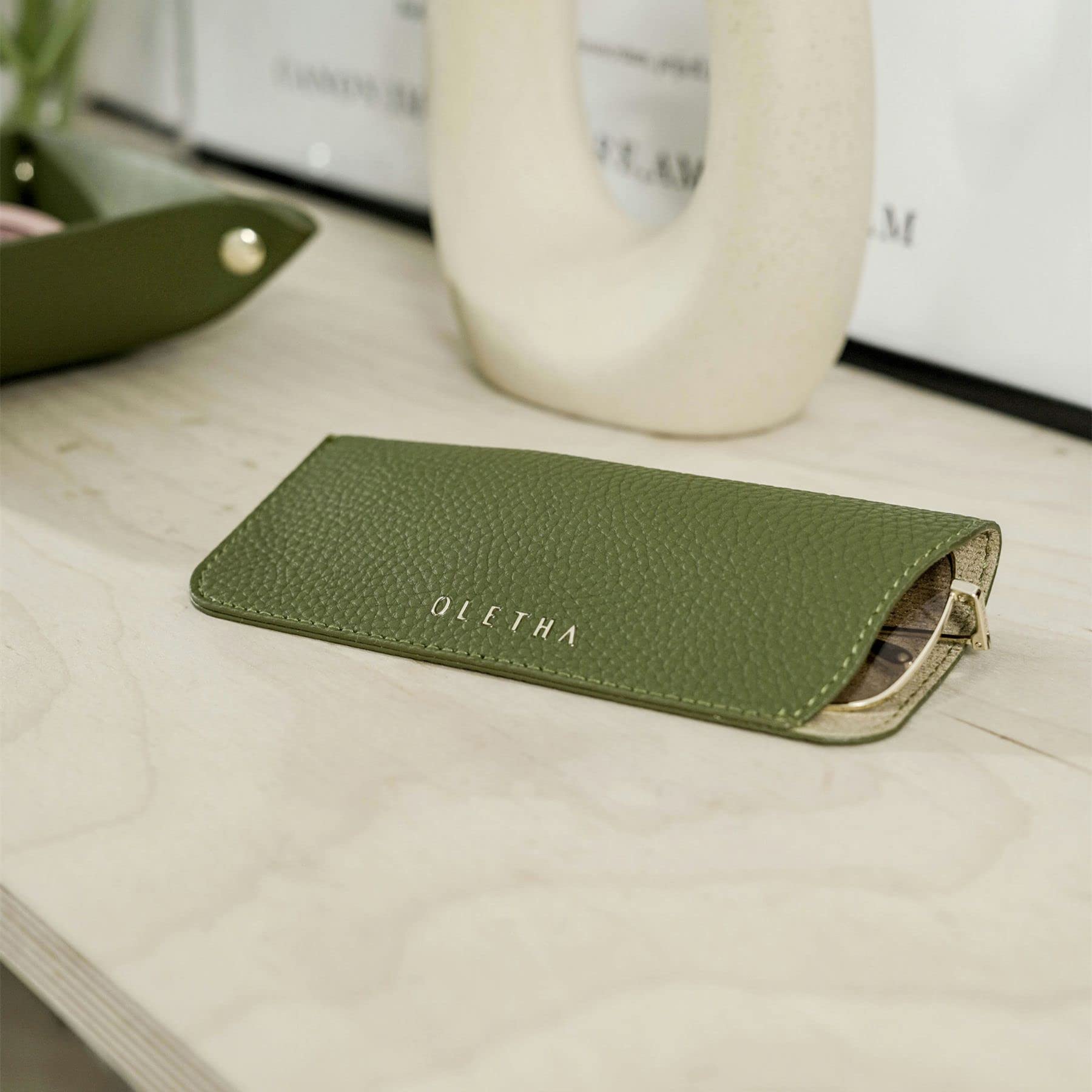 OLETHA Aesthetic Soft Glasses Case, Slim Travel Pouch for Sunglasses Eyeglass Reading Glass, Green