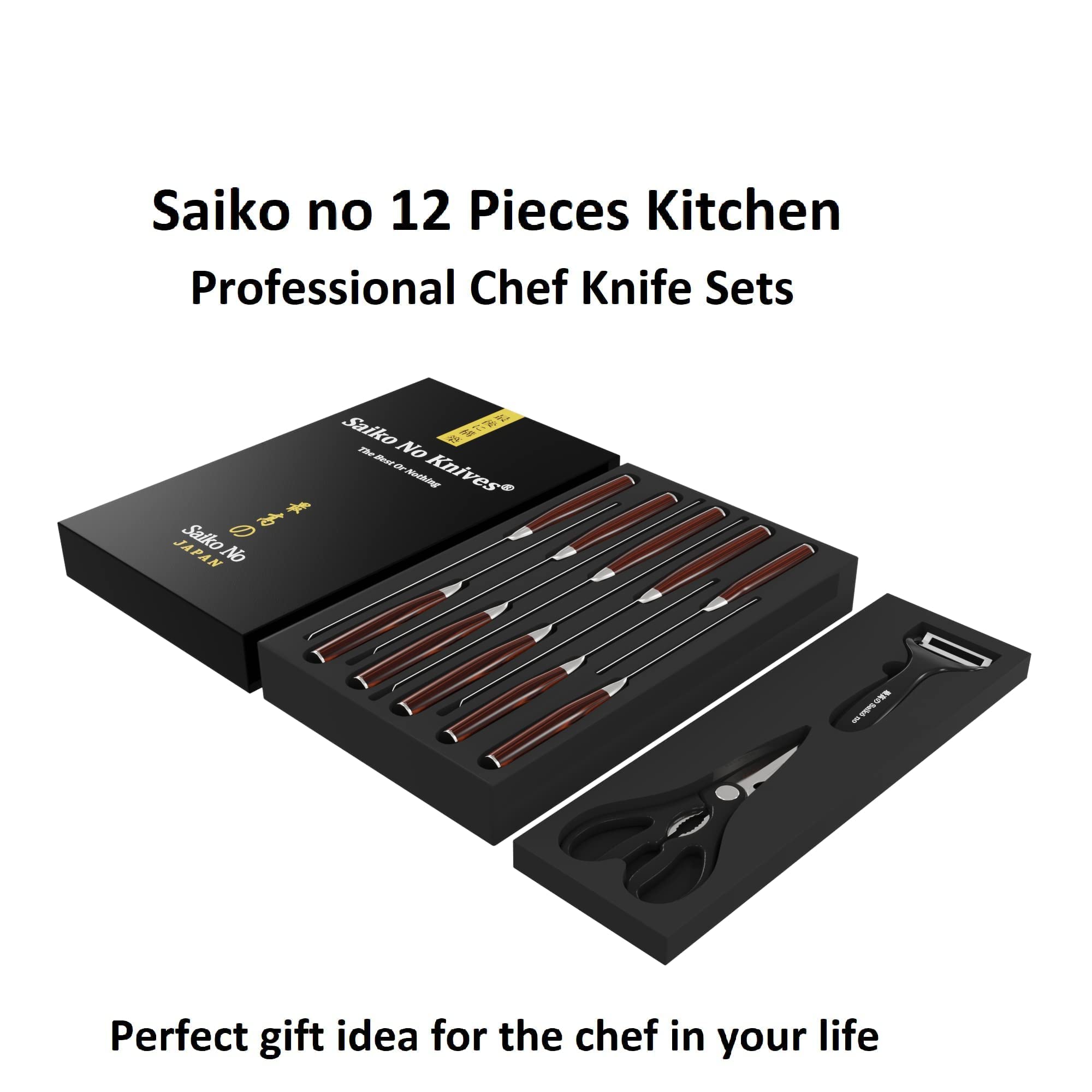 Saiko No 12pcs β Home Professional Chefs Knife Set β Ultra Sharp 440C Stainless Steel Kitchen Knife Set β Japanese Knife Set with Pakkawood Handle β Professional Knife Set in Gift Box