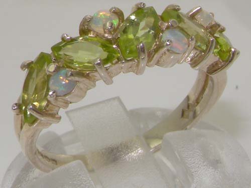 LetsBuyGold 925 Sterling Silver Natural Peridot & Opal Womens Wedding Ring - Size 10.5