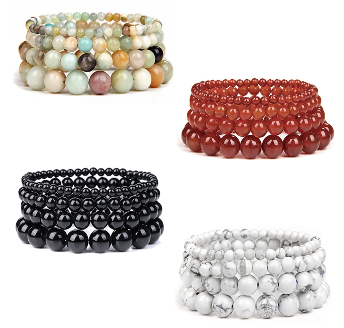 Svovin 16 Pcs Semi-Precious Gemstone Beaded Bracelets for Women Crystal Stackable Bracelets Stretch Multilayered Bracelets Set Natural Stone bead Bracelet