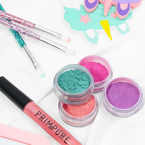 Prim and Pure Mineral Gift Set with Unicorn Mirror| Perfect for Play Dates & Birthday Parties | Kids Eyeshadow Makeup β Mineral Blush | Organic & Natural Makeup Kit for Kids| Made in USA (Pink)