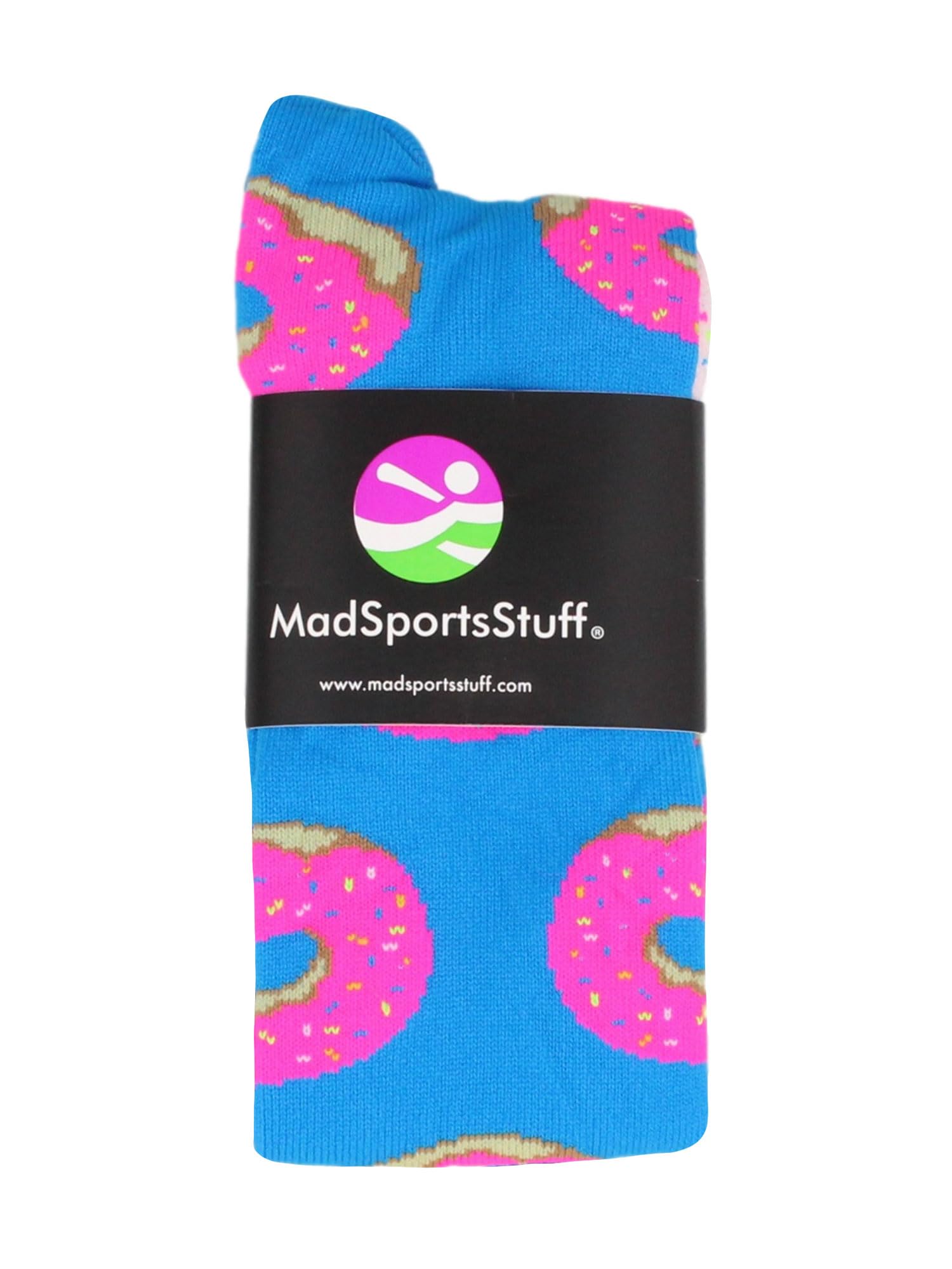MadSportsStuff Donut Over the Calf Socks (Paradise Blue/Neon Pink, Small)