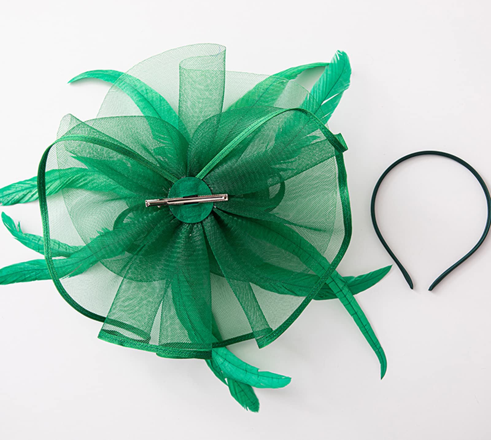 ORIDOOR Sinamay Fascinator Flower Feathers Pillbox Hat Headband Hair Clips for Derby Cocktail Wedding Tea Party A Green,One Size