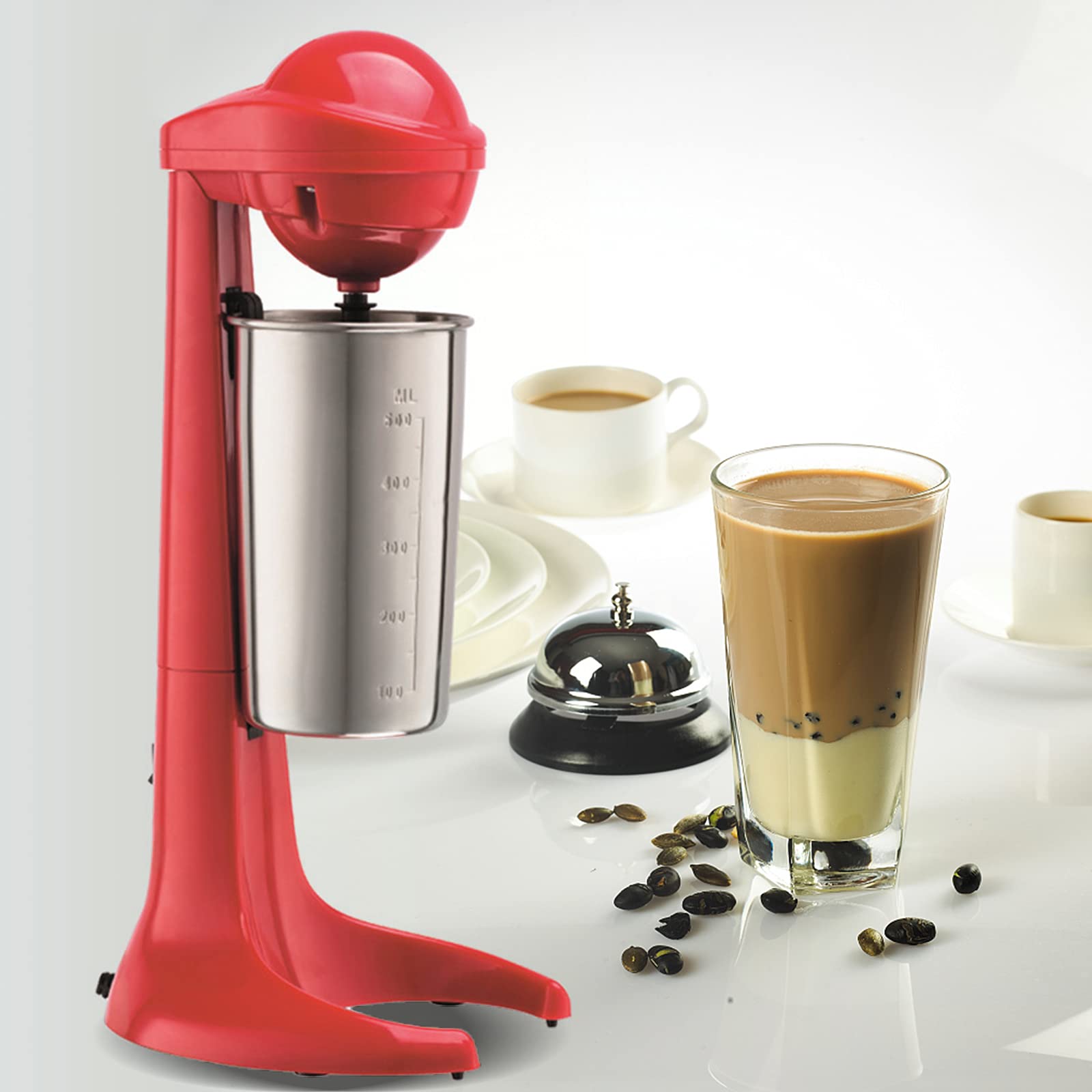 YETINGSHOP Milkshake Maker, 100W 23000RPM Electric Milkshake Maker Machine, Single Head Drink Mixer for Milkshake Mixed Drink Household, 500ml Cup, 2 Speed Adjustable, Red