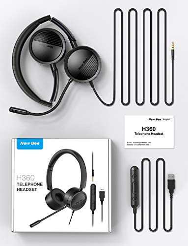 New bee Wireless Headset Bluetooth Headset with Noise Cancelling Microphone 20hrs Talk time & Mute Button for Work/PC/Office/Zoom/Skype (Include USB Dongle) (H360-black)