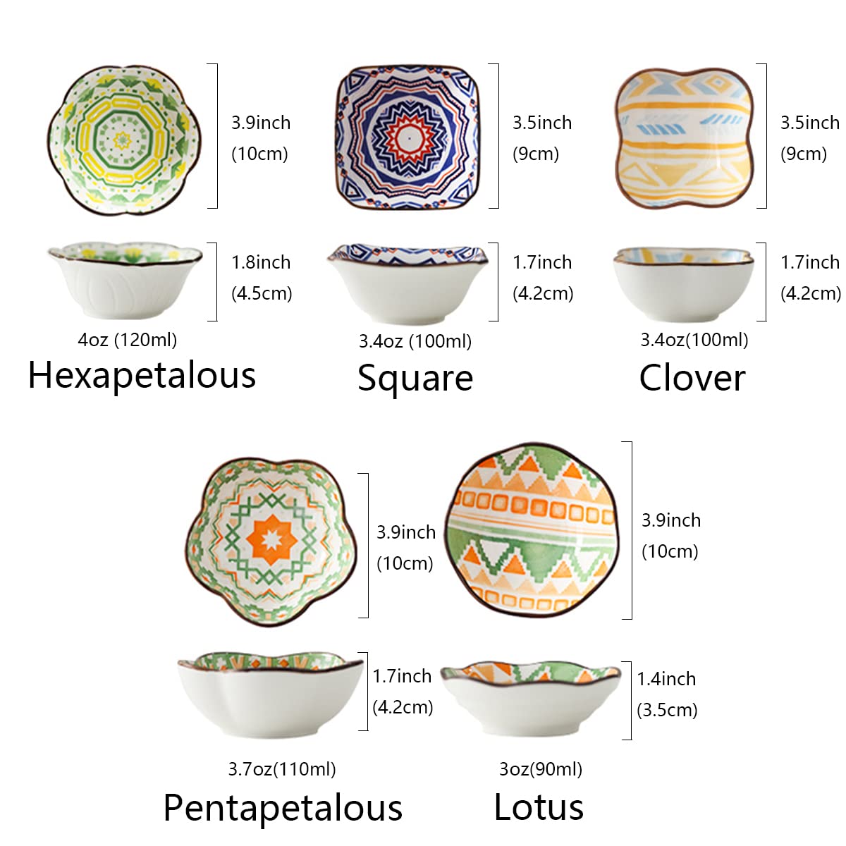 RareCi Dip Bowls 4 Oz - 6-Pack Little Dipping Bowl Set - Mini Ceramic Bowl - Small Condiment, Appetizer, Snack, Soy Sauce Dish - Cute Serving Bowls for Parties(Lotus)