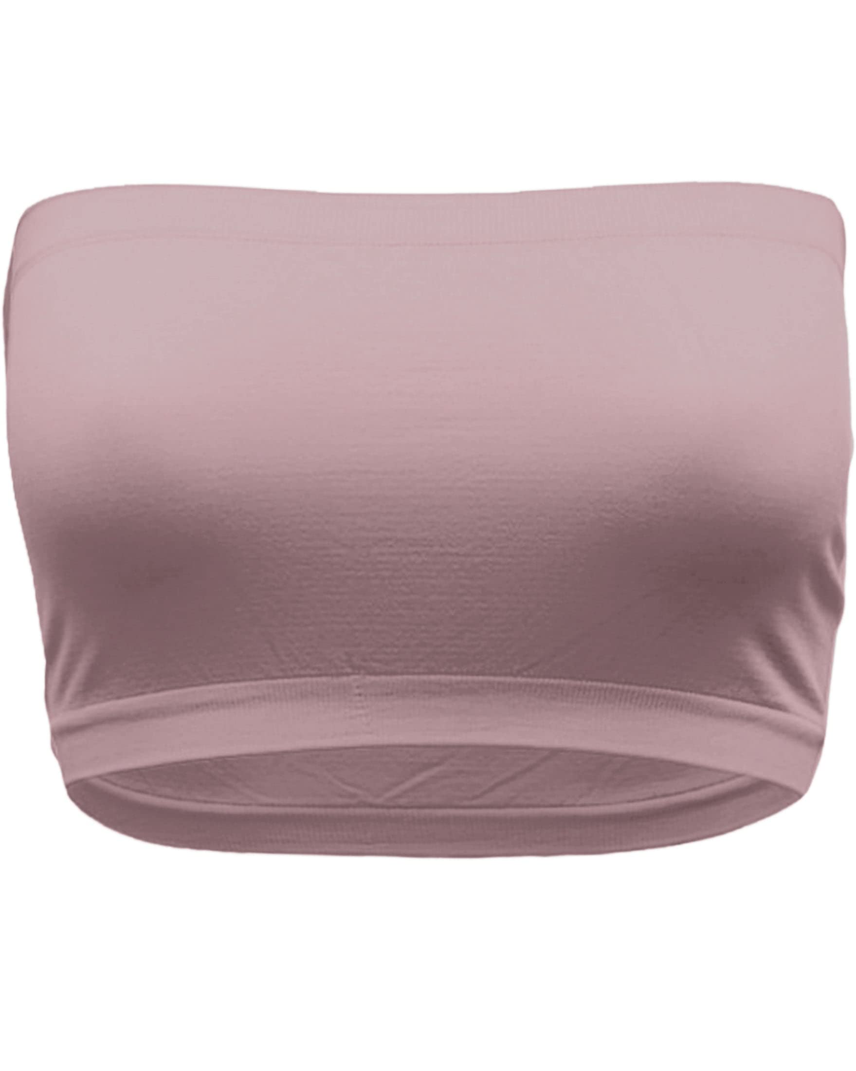 OLLIE ARNES Women's One Size Strapless Seamless Stretch Bandeau Tube Bra Top Single_TMAUVE One Size