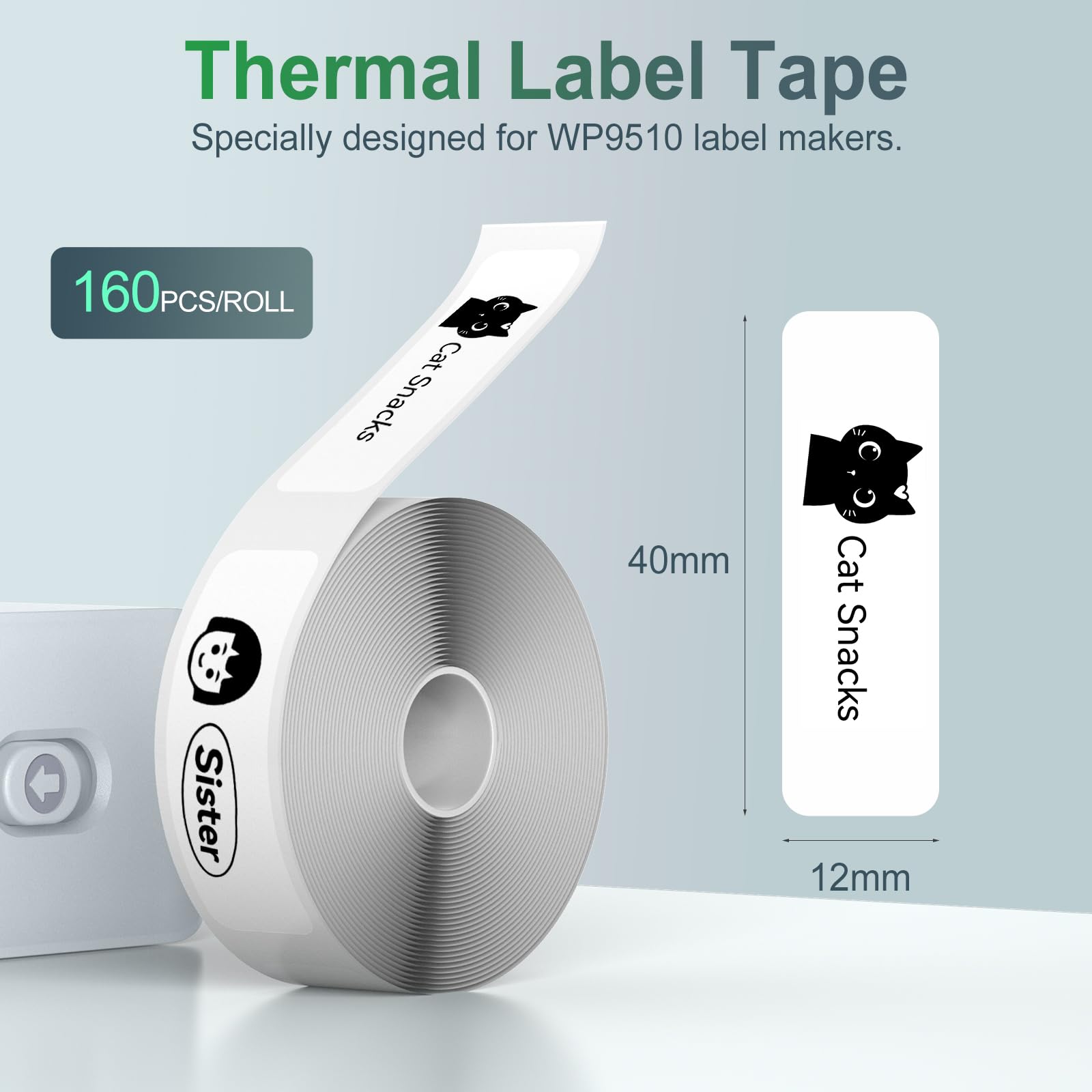Label Maker Machine with Tape - Thermal Label Maker with 4 Roll Label tape, Portable Bluetooth USB Rechargeable WP9510 Label Printer, Handheld Sticker Maker, Mini Label Makers for Home School Office