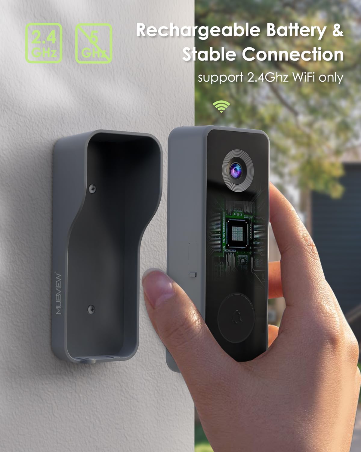 MUBVIEW Wireless Doorbell Camera with Chime 2K HD, WiFi Video Doorbell Camera with Voice Changer, Motion Detector, Anti-Theft Device, Night Vision, 2-Way Audio, SD/Cloud Storage, No Subscription