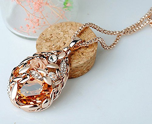 Latigerf Women's Rose Gold Plated Flower Teardrop Champagne Austrian Crystal Necklace Pendant