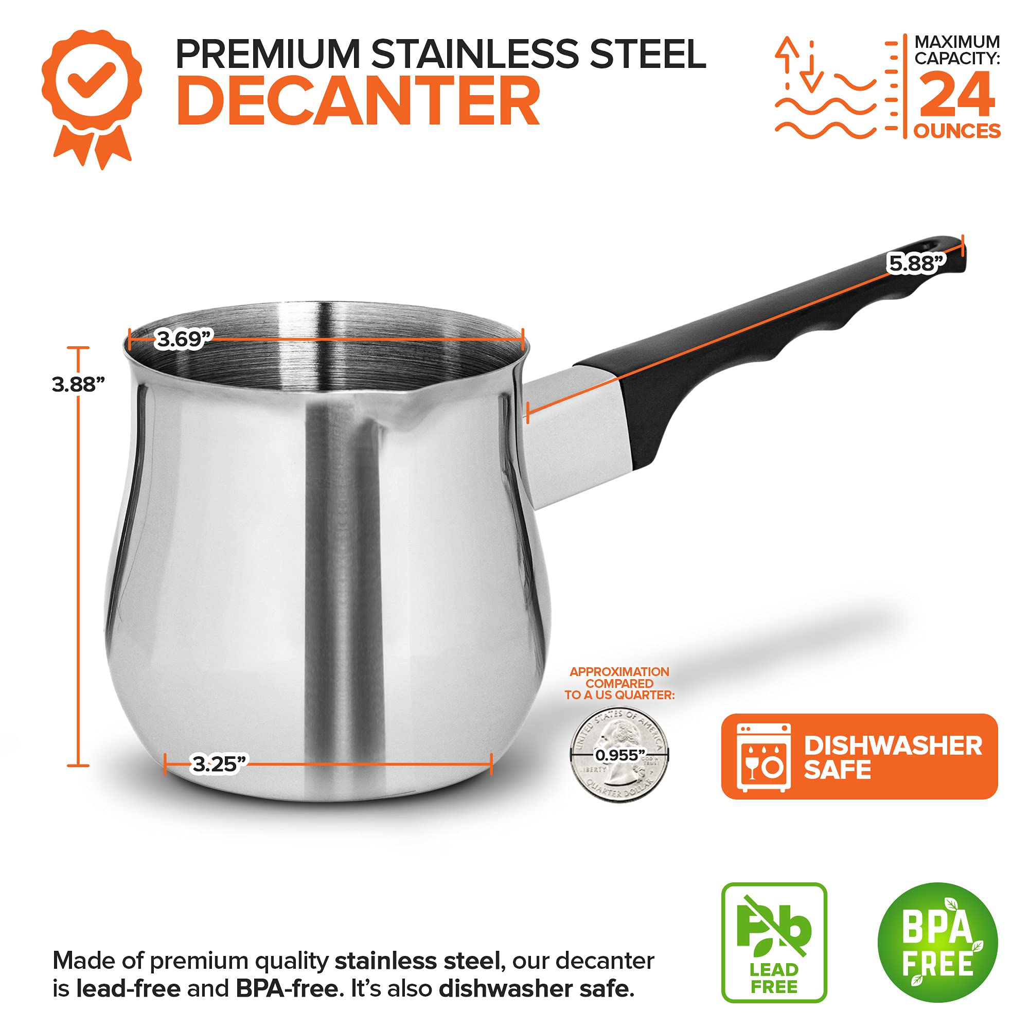 Stock Your Home 24oz Turkish Coffee Pot, Small Saucepan Coffee Maker, Mini Sauce Pan Butter Melter, Stainless Steel Milk Warmer Pots for Stove Top