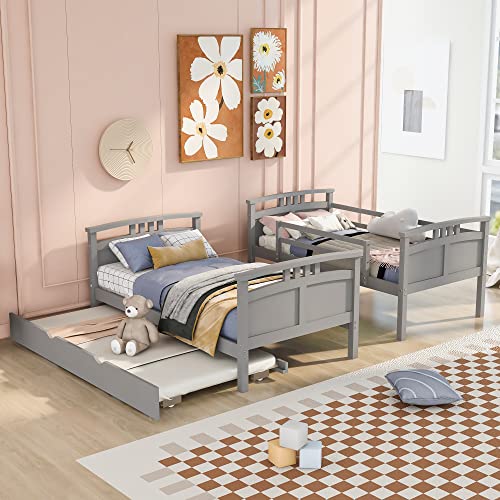 Lifeand Twin-Over-Twin Bunk Bed with Twin size Trundle,Separable Bunk Bed for Bedroom,Gray