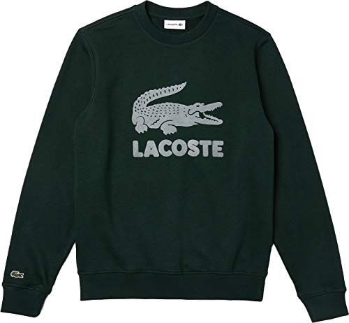 Lacoste Men's Long Sleeve Flocked Graphic Croc Crewneck Sweatshirt, Sinople, S