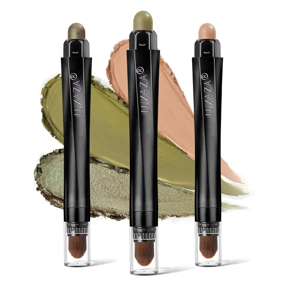 LUXAZA 3PCS Eyeshadow Stick, Metallic And Green Eye shadow Sticks Pencil Crayon，Eye Brightener Stick Makeup with Crease-proof Formula
