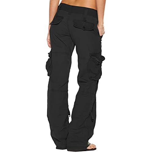 KSODFNXH Hiking Pants Women Trendy Casual Low Waisted Double Breasted Drawstring Pants with Pockets Solid Color Button Pants