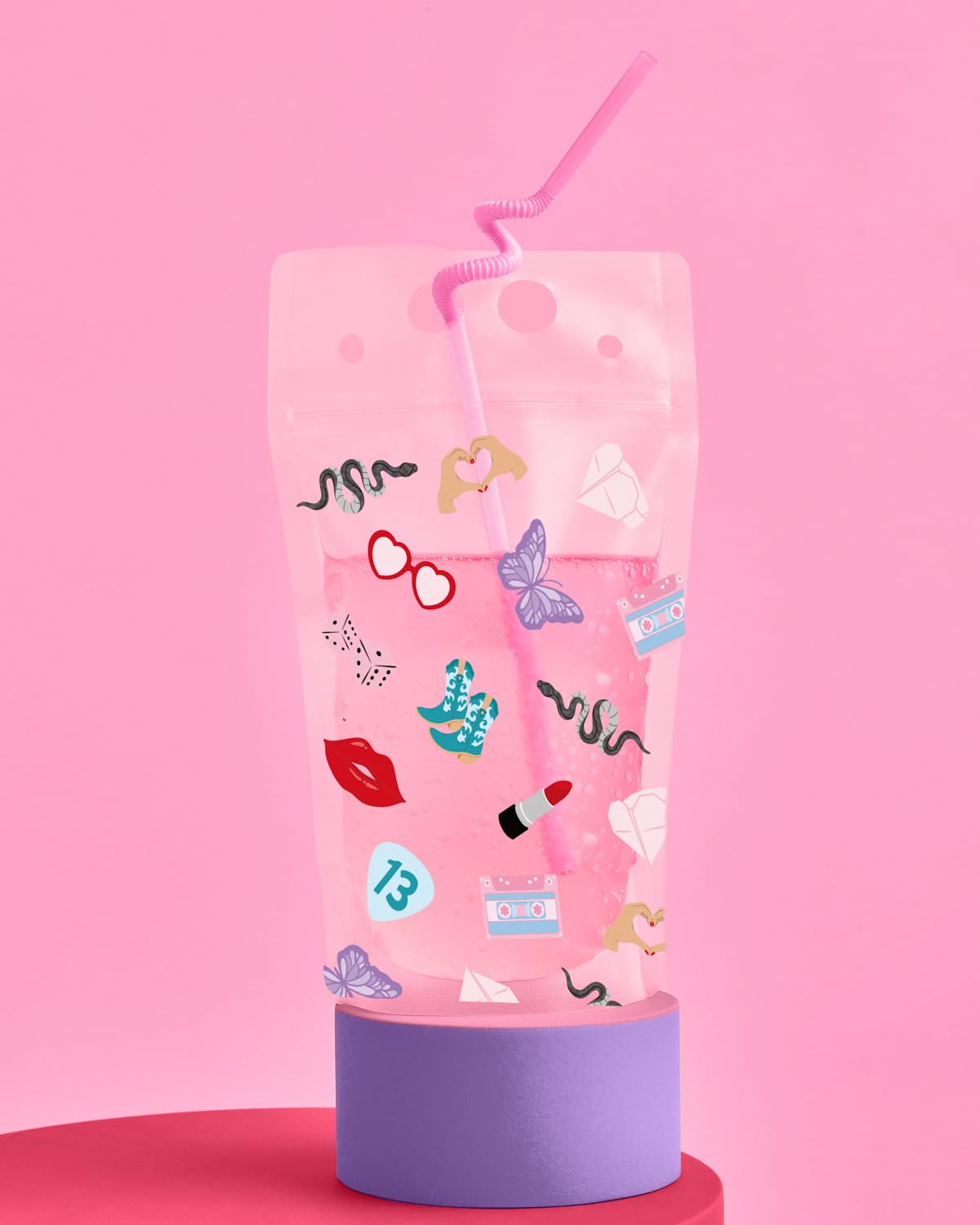 xo, Fetti Eras Party Clear Drink Pouches - 15 pcs | Concert Party Sippers, Bachelorette Decorations, Birthday Drinkware, Bridesmaid Supplies