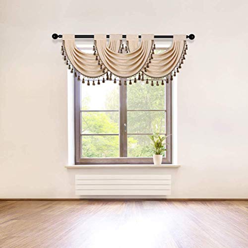 LUXCHIC Thick Chenille Waterfall Swag Valances for Living Room Rod Pocket Valance Curtains for Kitchen (Beige, 30" W x 22" L | 1Panel)