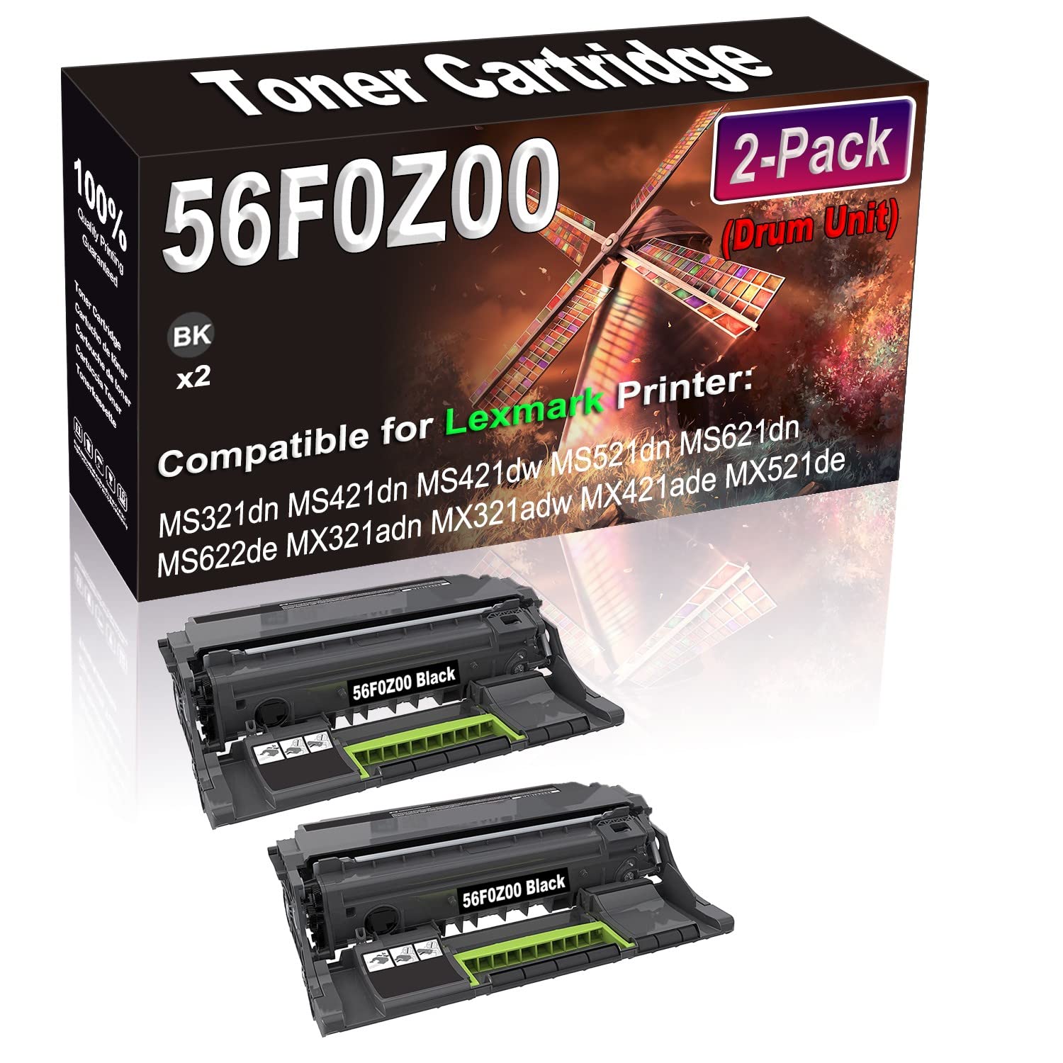 Kolasels (NO Toner) 2-Pack Compatible 56F0Z00 Laser Drum Unit Used for MS321dn MS421dn MS421dw MS521dn MS621dn MS622de MX321adn MX321adw Printer (Black, High Yield)