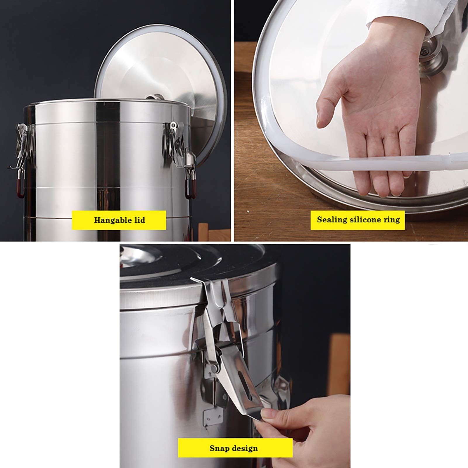 Stockpots Large Stock Pot,304 Stainless Steel Sealed Bucket, Can Hang The Lid,Double-layer Thickened, 24-hour Heat Preservation (Color : Silver, Size : 26cm29cm(10L))