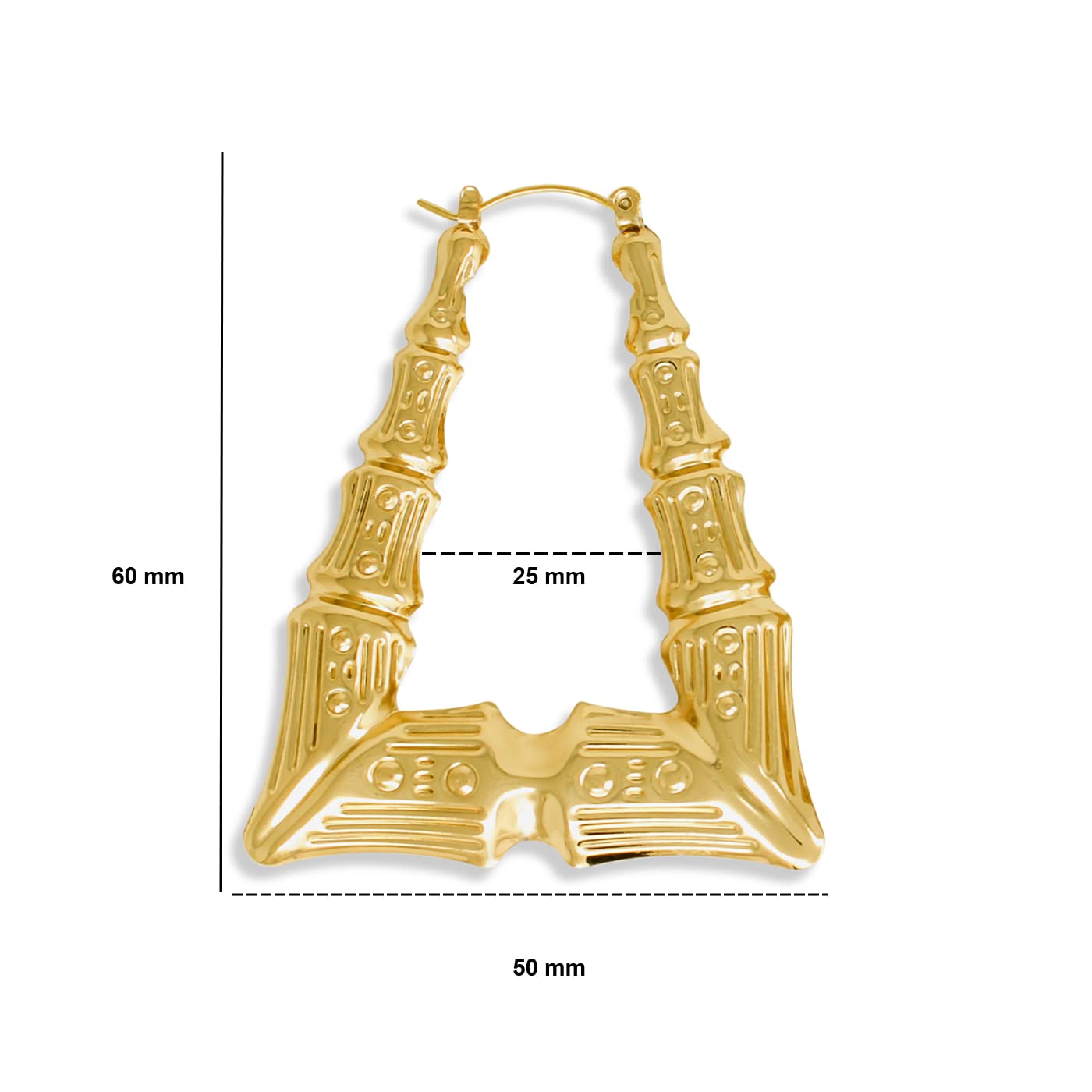 Pnk Trend Gold Tone Hollow Casting Hip-Hop Oversized Triangle Bamboo Large Hoop Earrings for Women, 50 mm/ 2 Inches with Gift Jewelry Box