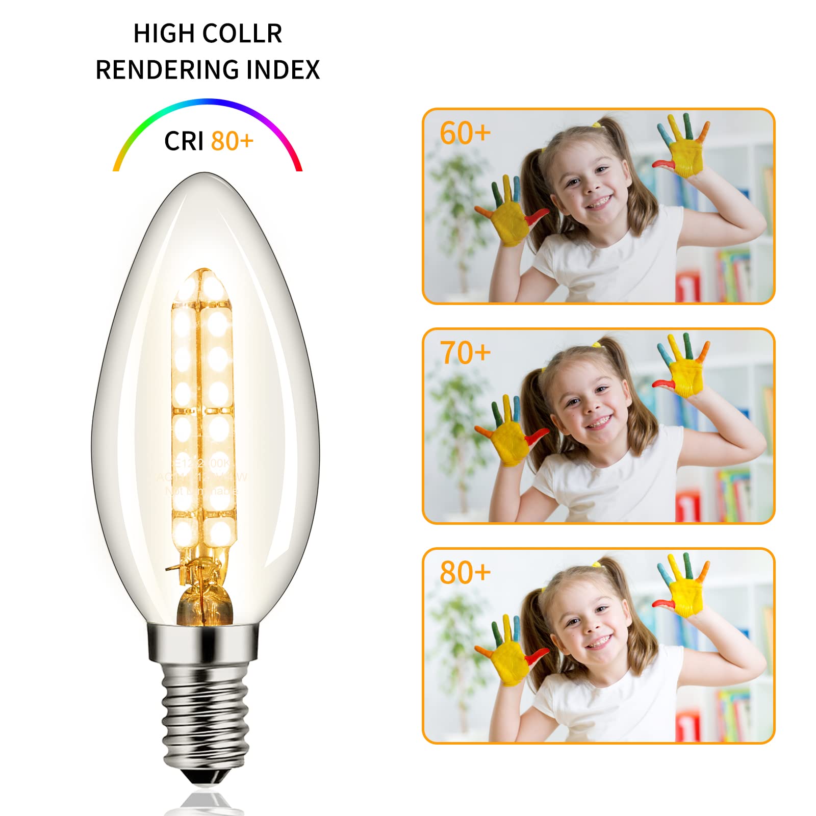 opentavio E12 6-Pack Candelabra LED Light Bulbs 40 Watt Equivalent Non-Dimmable, 400 Lumen 2700K Warm White 4W Clear LED Candle Bulbs