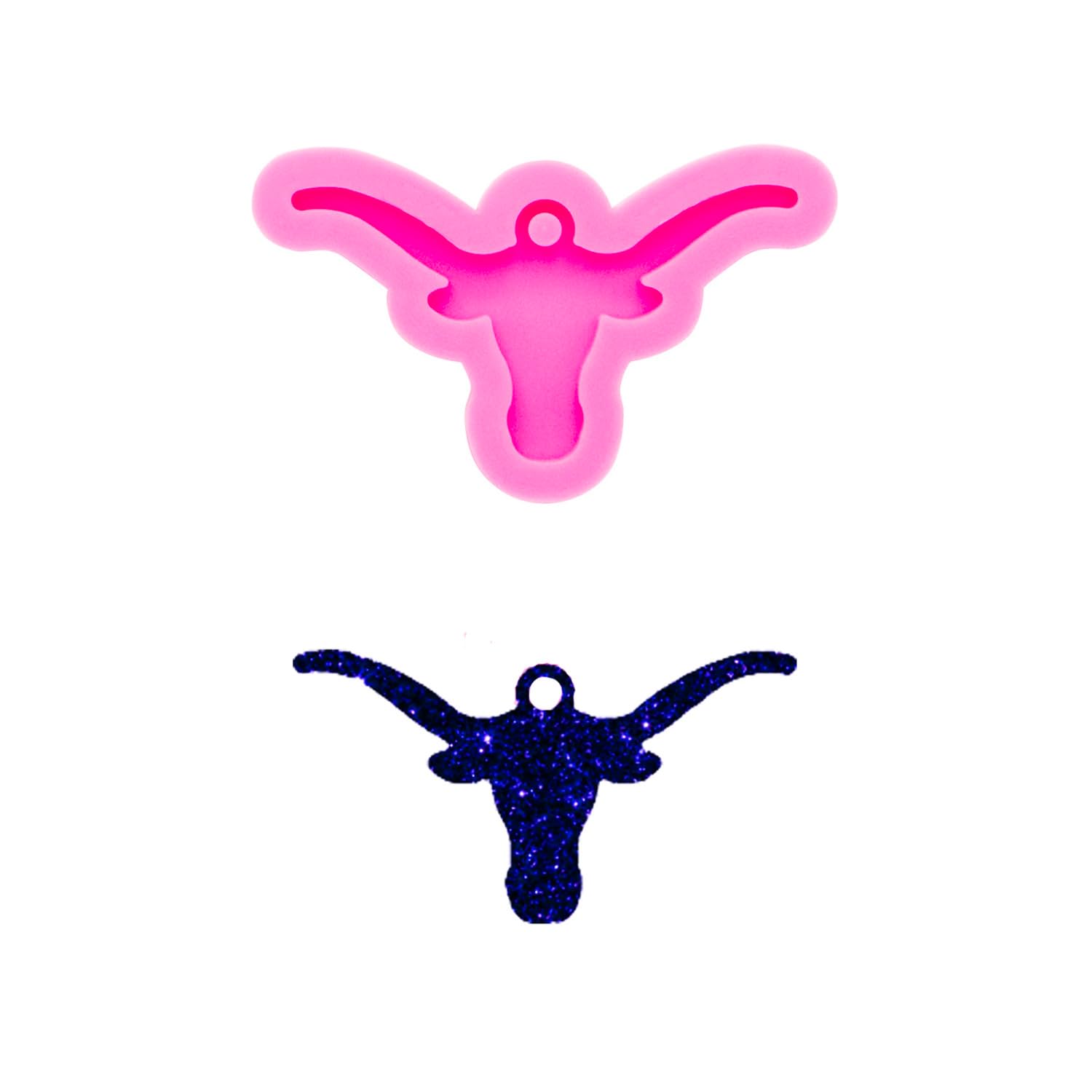 Shiny Bull Head Animal Pendant Earring Luggage Tag Keychain Silicone Mold with Hole for DIY Crystal Desserts Candy Gum Paste Trinket Jelly Shots Fondant Mold Cupcake Cake Topper Decoration Pudding