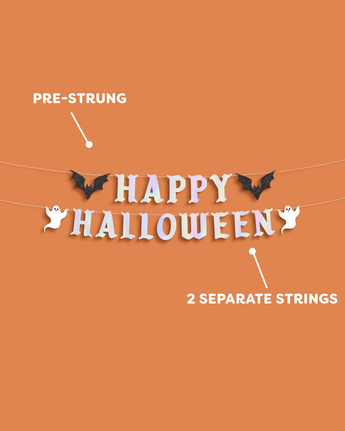 xo, Fetti Happy Halloween Iridescent Foil Banner - 5 Ft. | Spooky Season Decoration, Haunted House Party Sign, Ghost Decor, Bat Backdrop