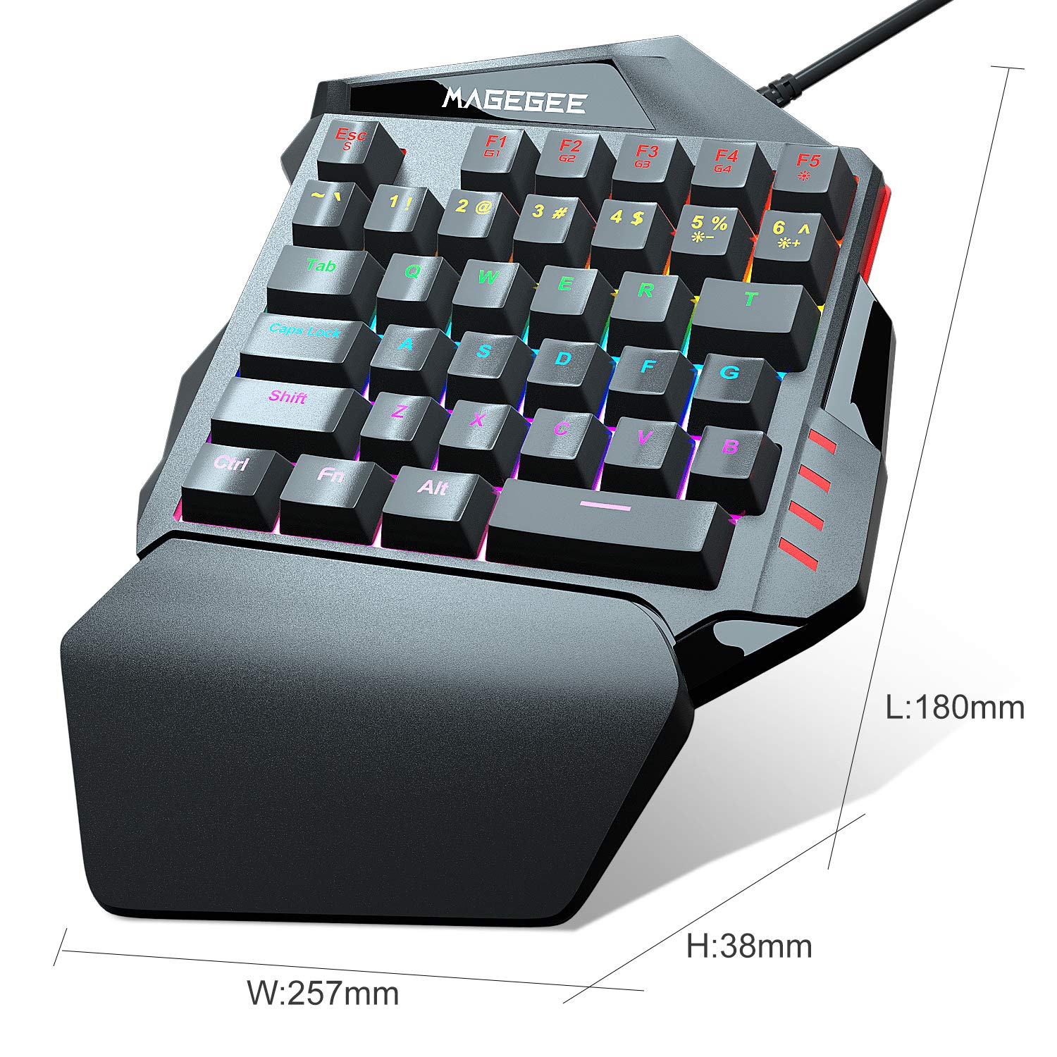 MageGee One-Handed RGB Mechanical Gaming Keyboard, 35 Keys Rainbow Backlit Wired Keyboard, Black Switches, Support Wrist Rest, Portable Mini Gaming Keypad with Programmable Keys Macro Recording